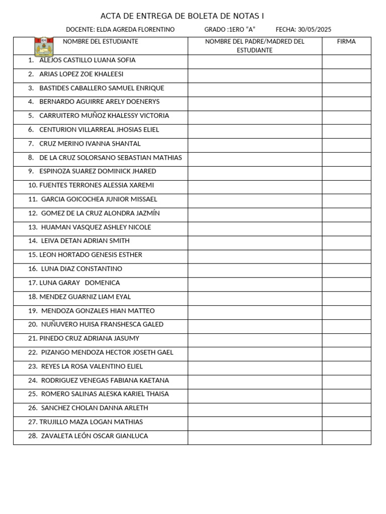 Acta de Entrega de Boletas de Notas | PDF
