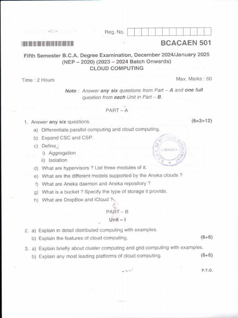 BCA V Semester Cloud Computing NEP Jan 2025 | PDF