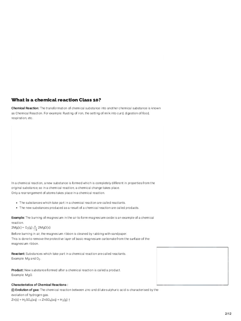Chemical Reactions and Equations Class 10 Notes Science Chapter 1 ...