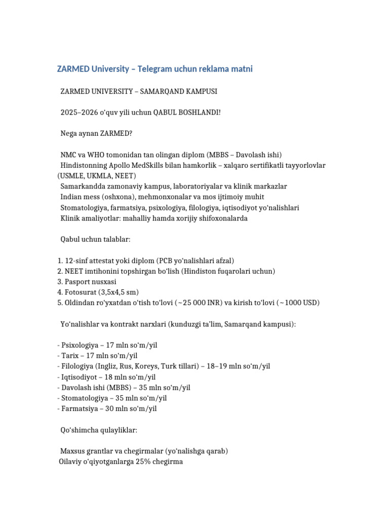 ZARMED Reklama Matni Uz | PDF