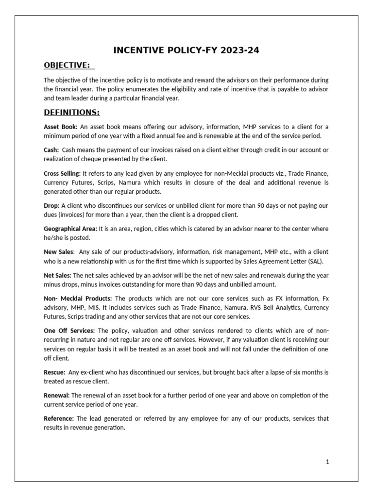Incentive Policy 2023-24 | PDF | Revenue | Incentive