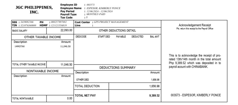 GPS Pay Slip for Kimberly Ponce | PDF