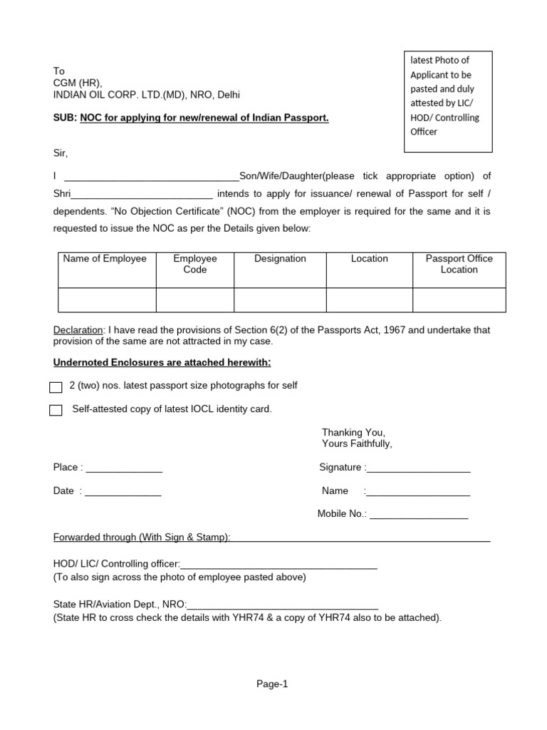 Format of Noc For Passport | PDF | Identity Document | Access Control