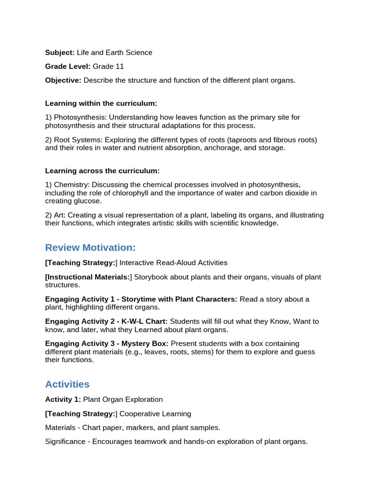Lesson - Plan - Life and Earth Science | PDF | Leaf | Plants