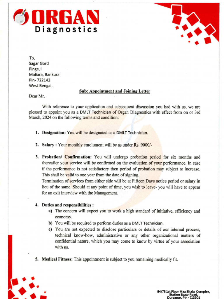 1) Appointment Letter of Staff and Doctor | PDF
