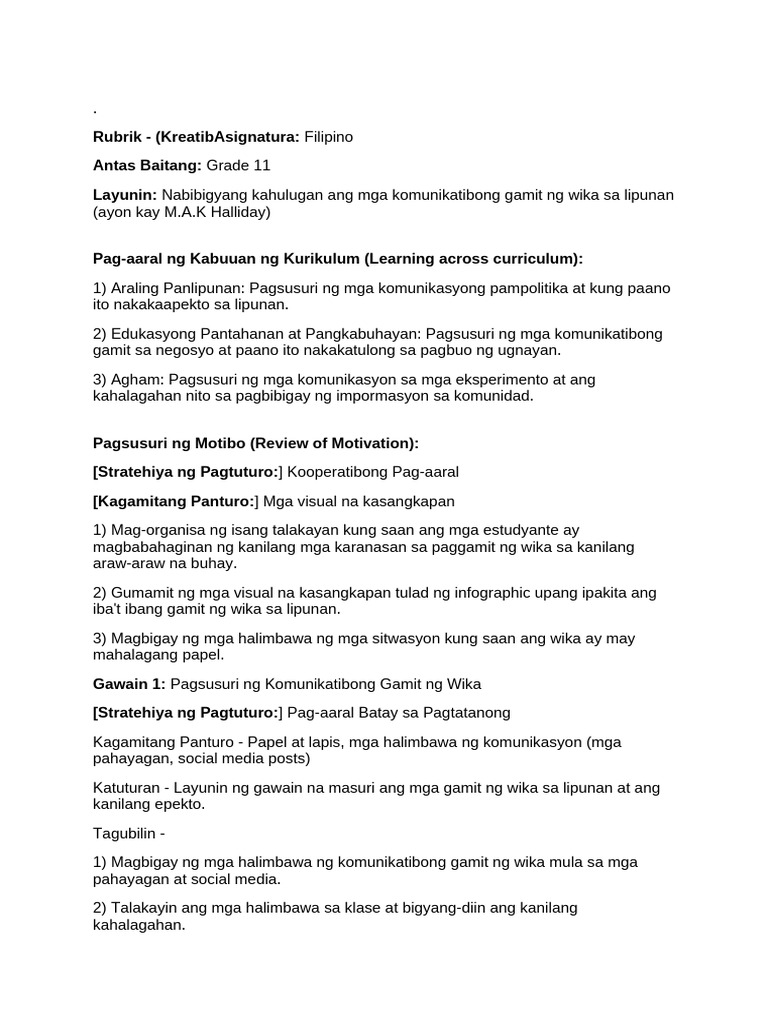 Lesson Plan Filipino | PDF