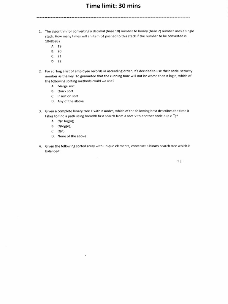 CS - Question Paper - 30 Min | PDF | Theoretical Computer Science ...