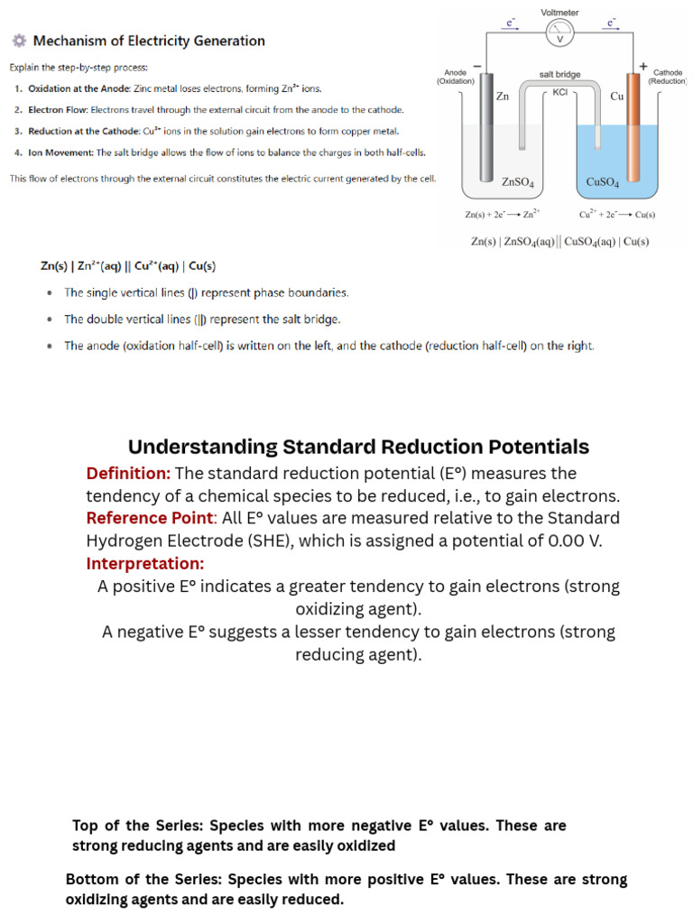 Electrochemistry 2nd Lecture Mechanism of Electricty Generatio N | PDF