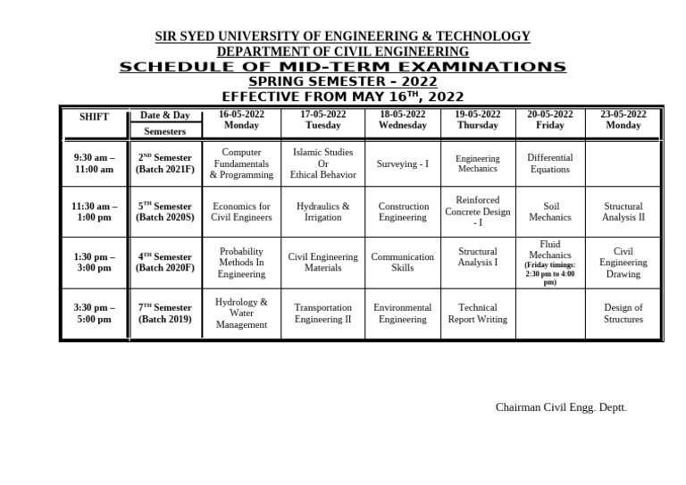 Civil Engineering Mid-Term Schedule 2022 | PDF | Engineering | Civil ...
