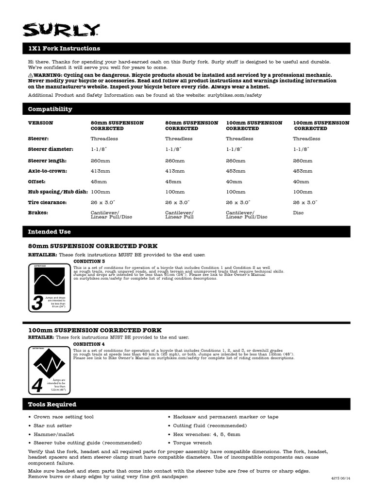 Surly 1X1 Fork Installation Guide | PDF | Fatigue (Material)