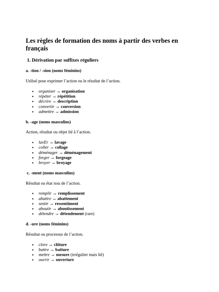 Formation des noms à partir des verbes | PDF | Verbe | Unités sémantiques