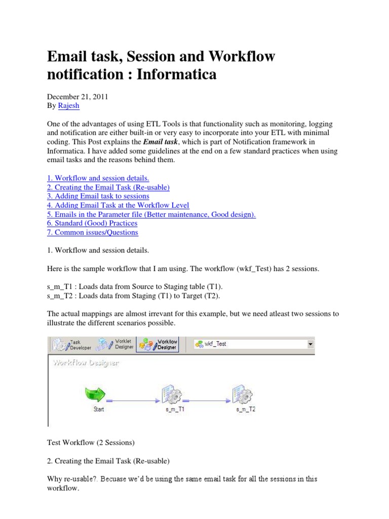 Email Task, Session and Workflow Notification: Informatica | PDF ...