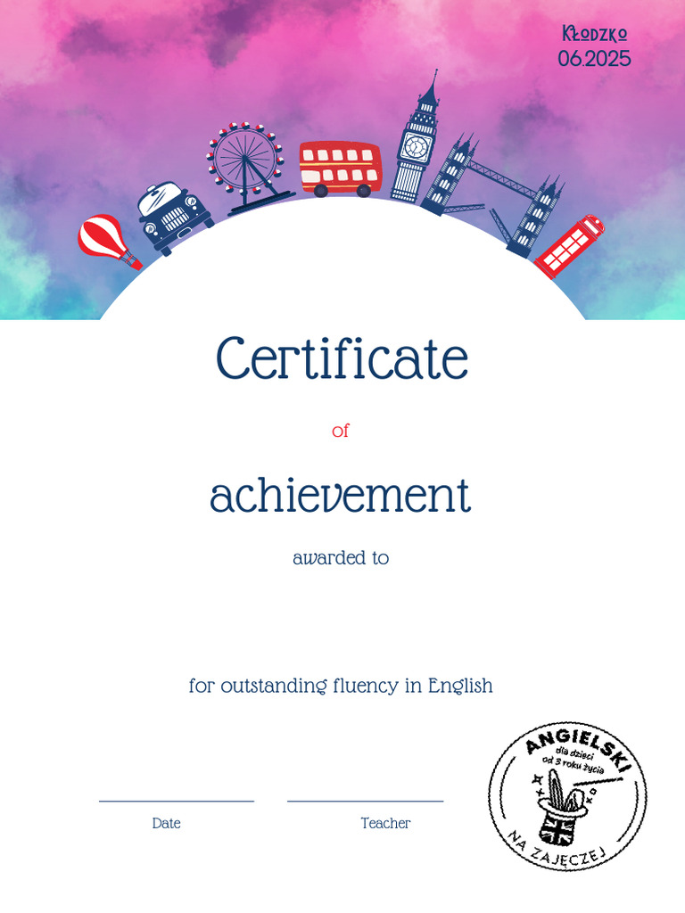 Blue and Red Certificate of Achievement in English | PDF