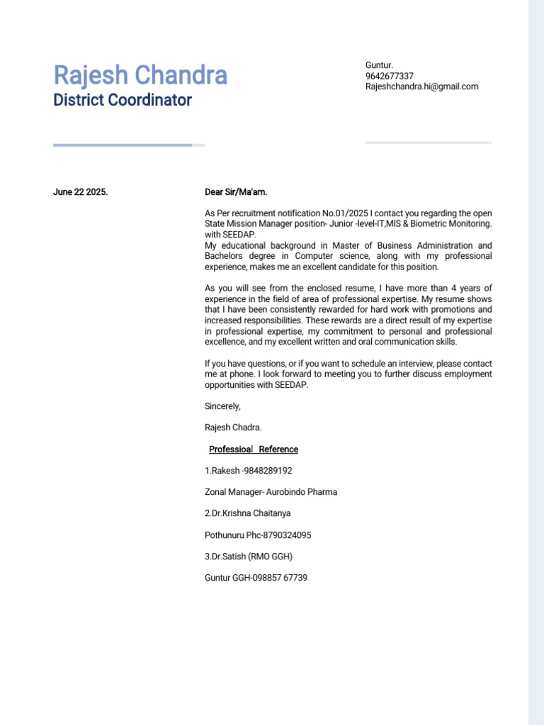 Application for State Mission Manager Position | PDF