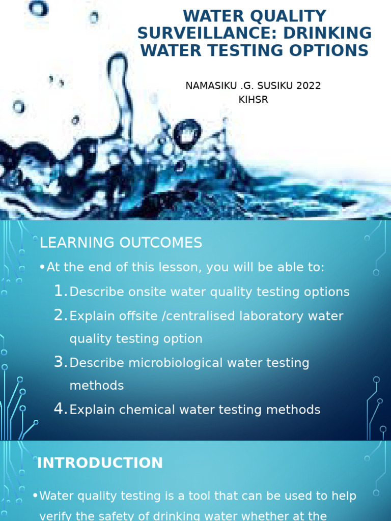 Drinking Water Testing Methods Overview | PDF | Chlorine | Water Quality