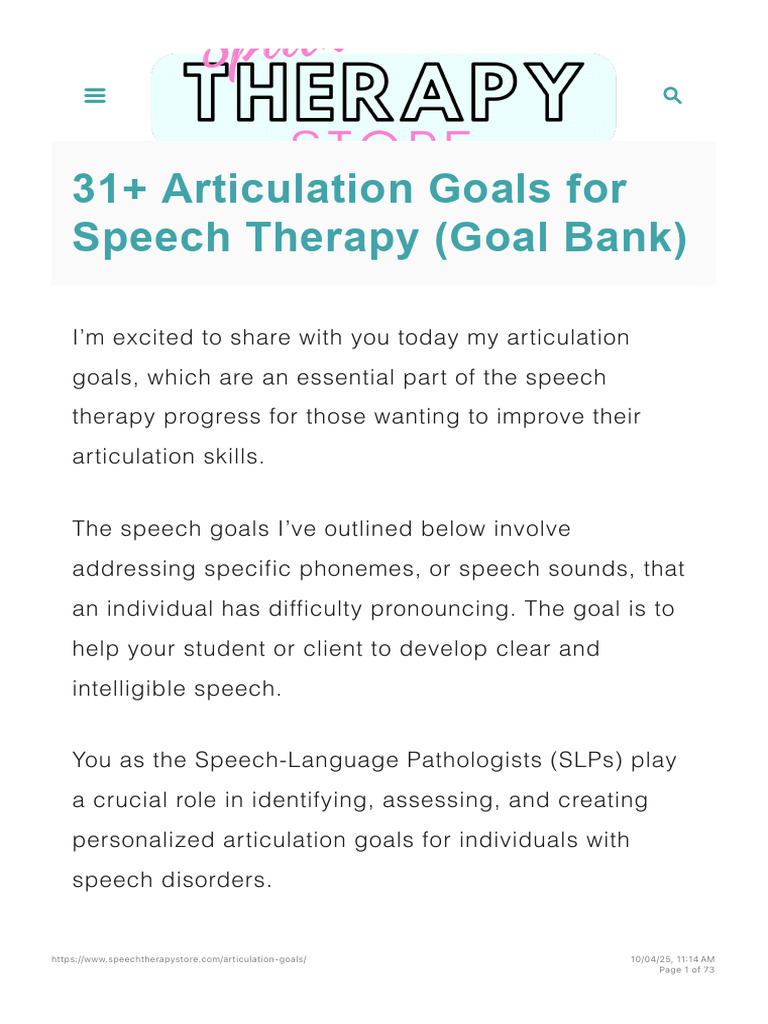 31+ Articulation Goals For Speech Therapy (Goal Bank) - Speech Therapy ...