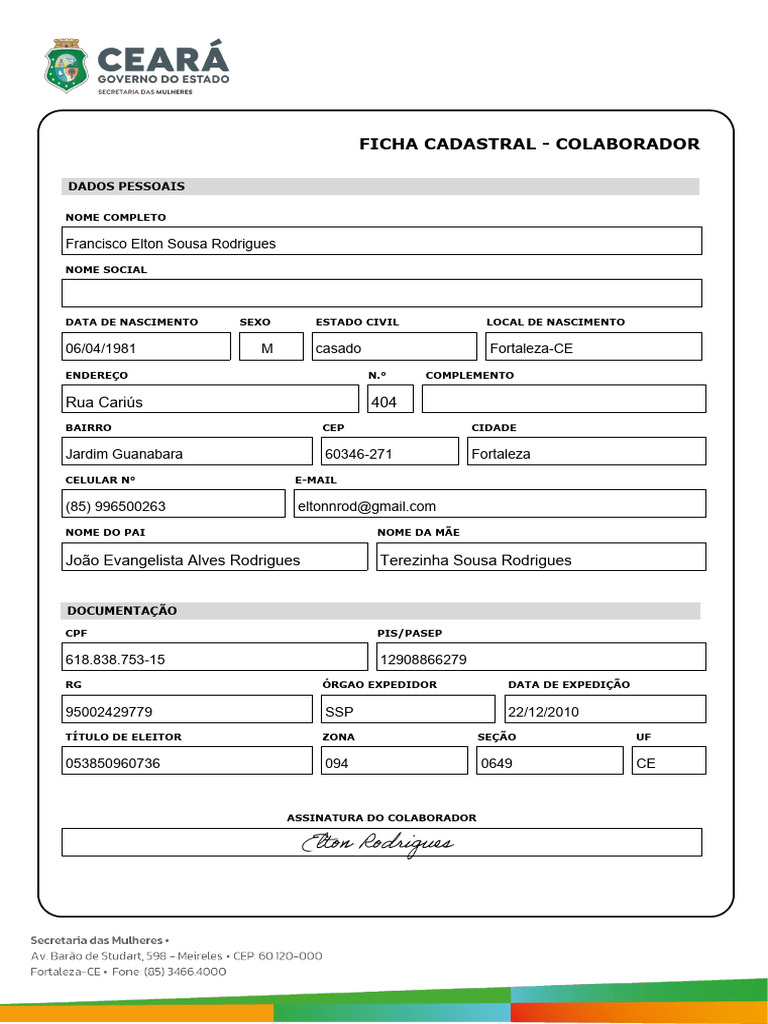 Ficha Cadastral | PDF