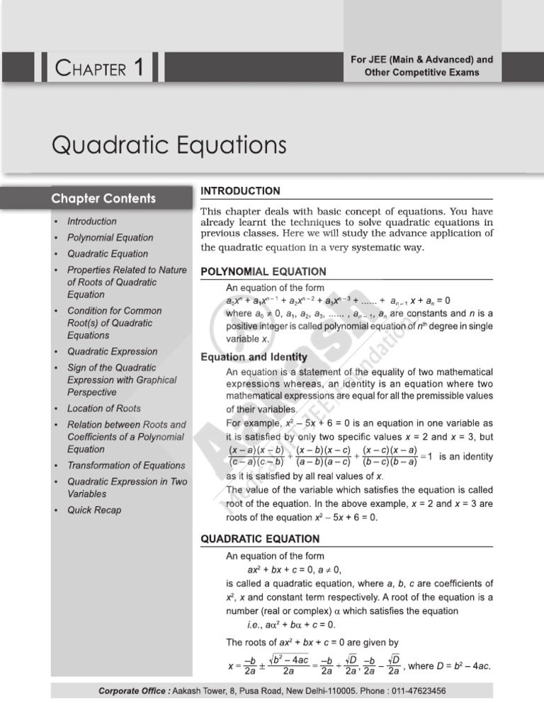 Target-1 Ch-1 Quadratic Equations | PDF