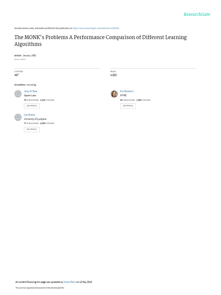 MONK's Problems: Learning Algorithm Comparison | PDF | Applied Mathematics
