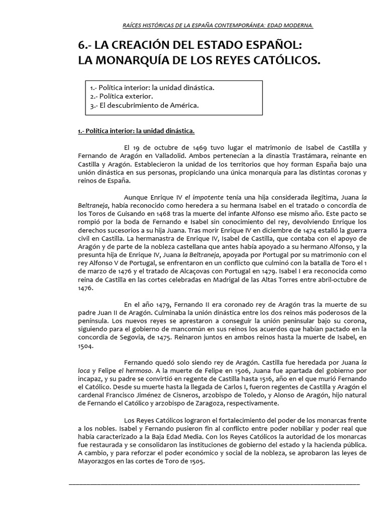 La Formaci-N Del Estado Espa-Ol - La Monarqu-A de Los Reyes Cat-Licos | PDF | Cristobal colon ...