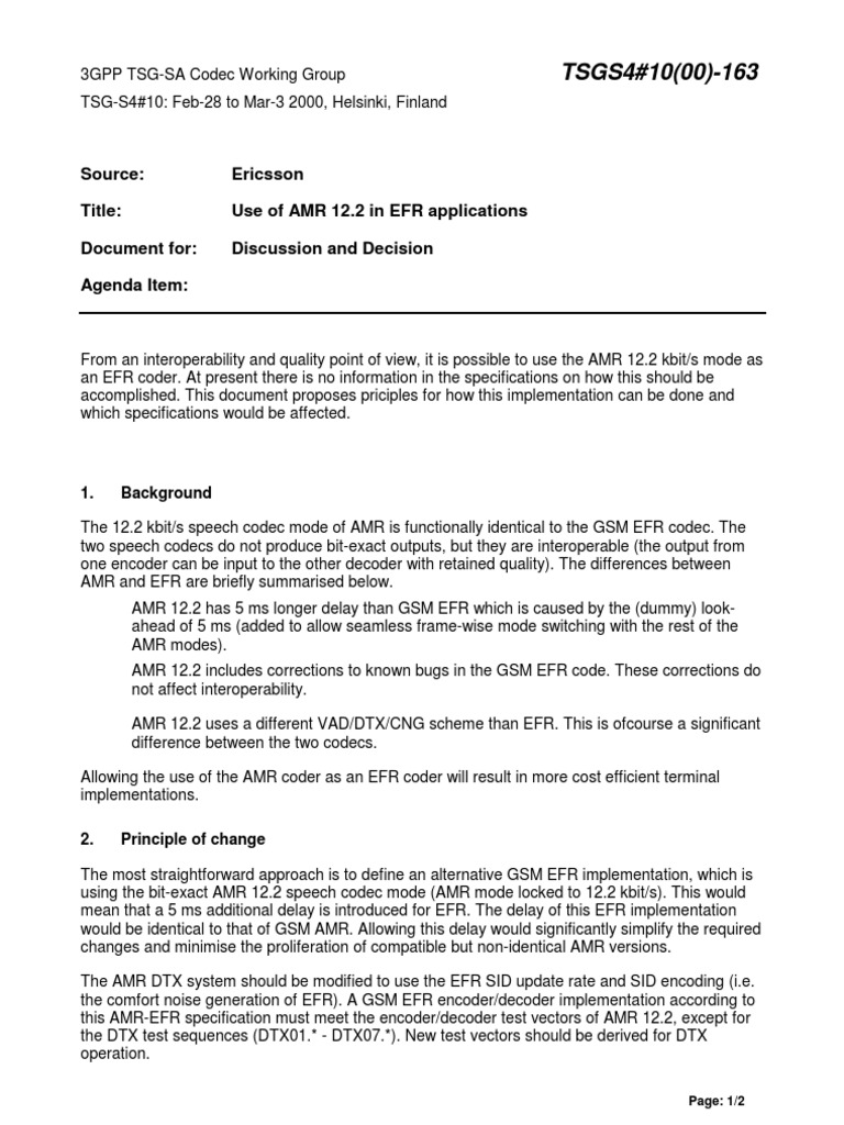 Amr and Efr | PDF | Gsm | Codec
