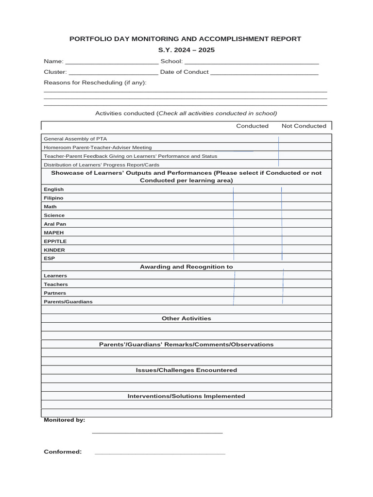 Portfolio Day Monitoring Report 2024-2025 | PDF