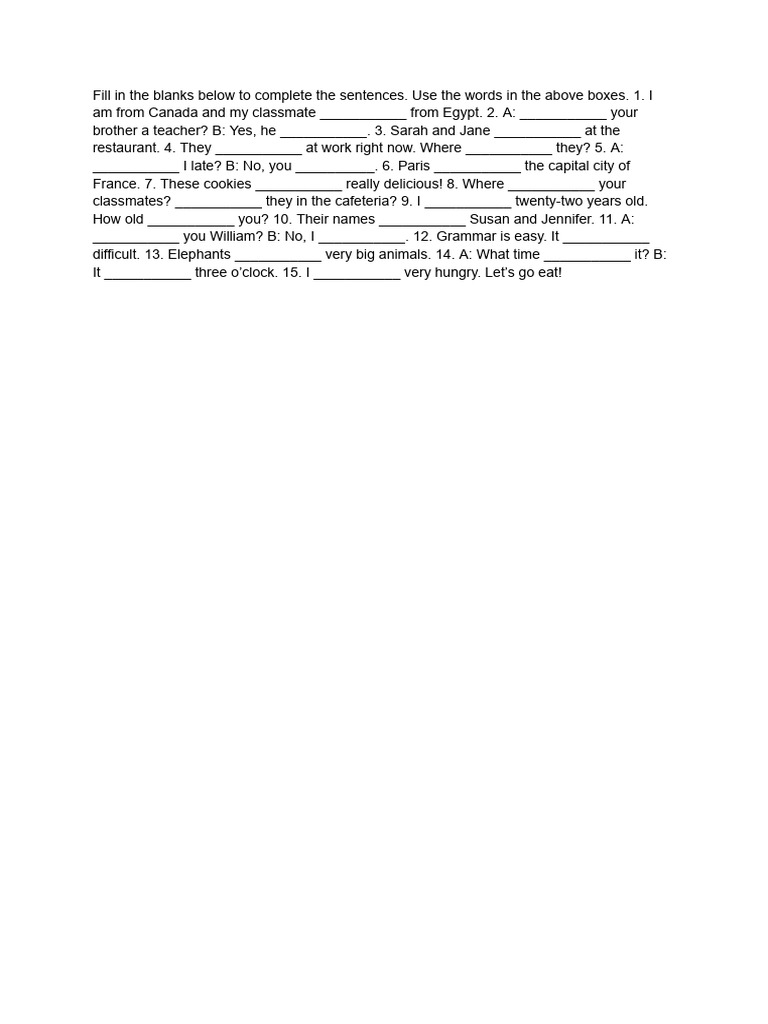 Verb To Be Fill in The Blanks | PDF