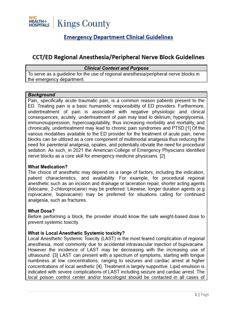 ED Nerve Block Guidelines for Pain Management | PDF | Anesthesia | Pain