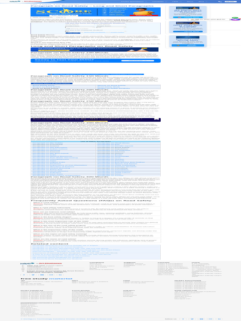 Paragraph On Road Safety - Long and Short Road Safety Paragraphs | PDF ...