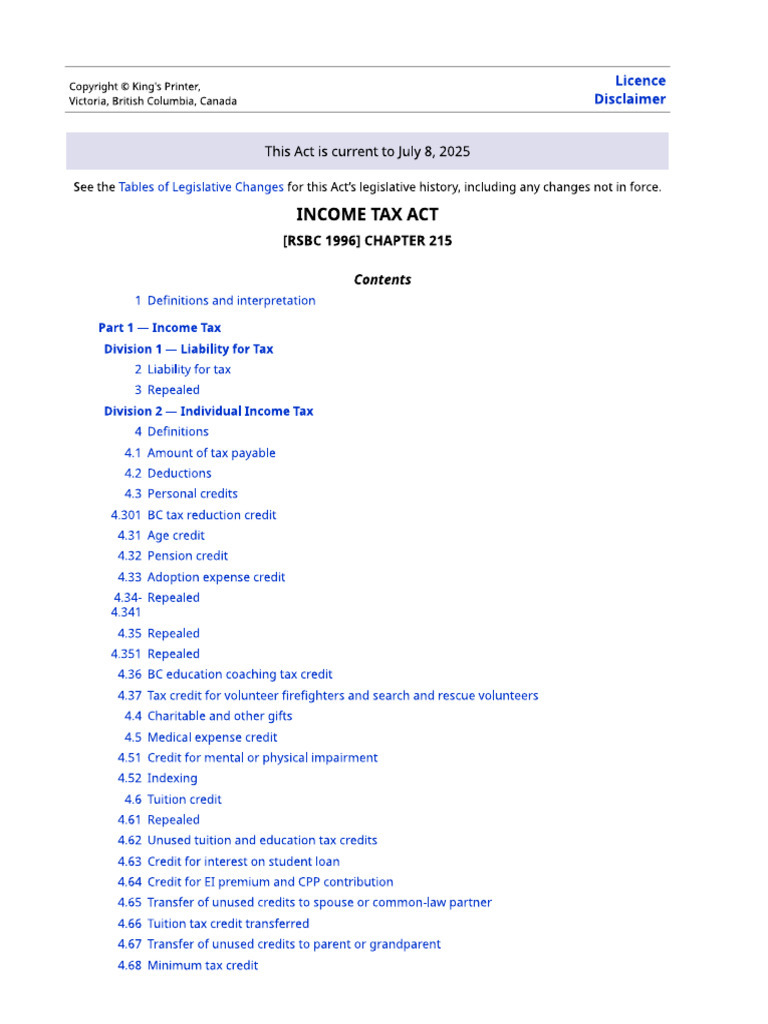 BC Income Tax Act | PDF