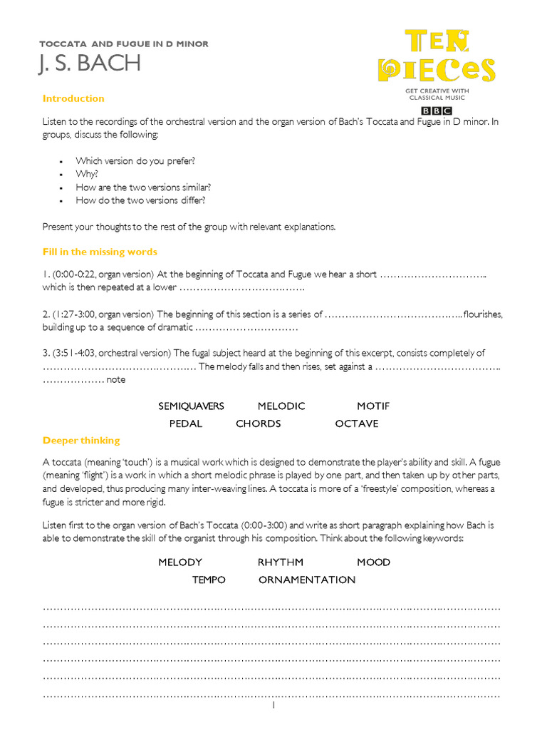 Toccata and Fugue Listening Lesson | PDF | Johann Sebastian Bach ...