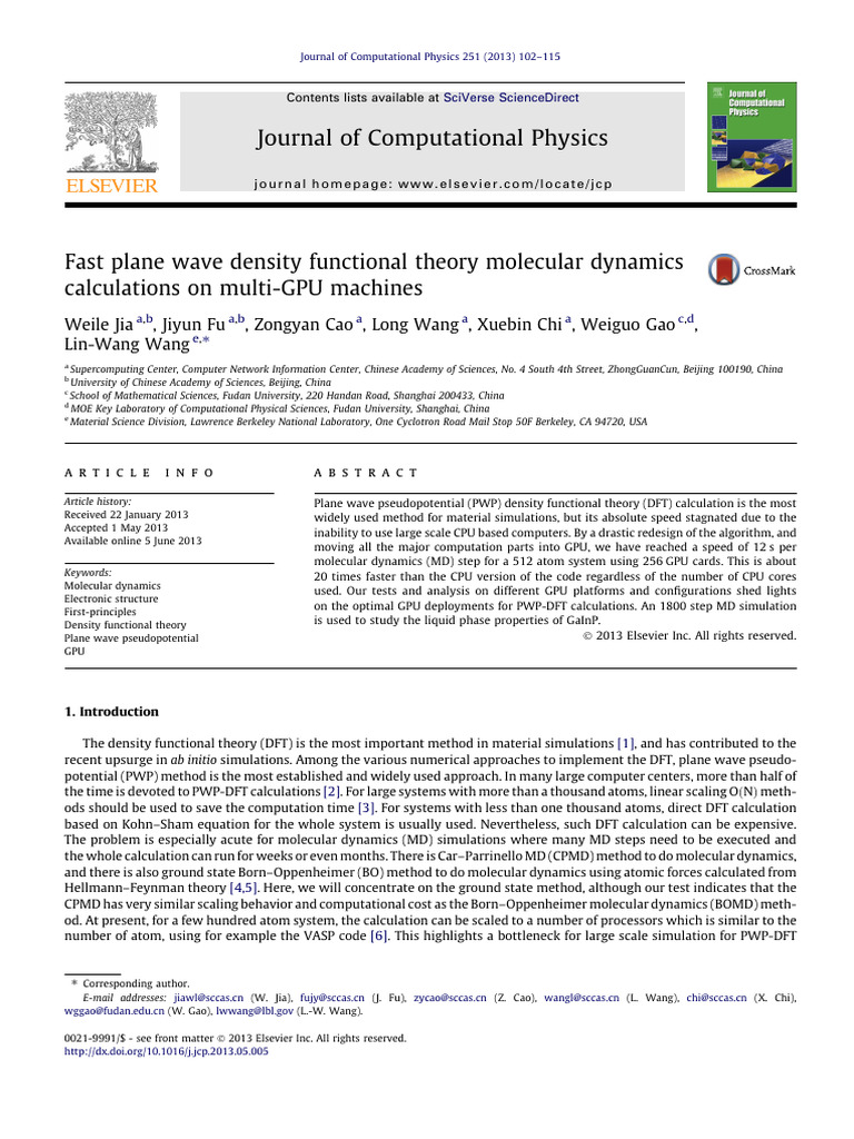 Fast Plane Wave Density Functional Theory Molecular Dynamics Calculations On Multi-GPU Machines ...