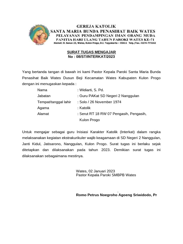 Surat Tugas Mengajar Interkat 2023 | PDF