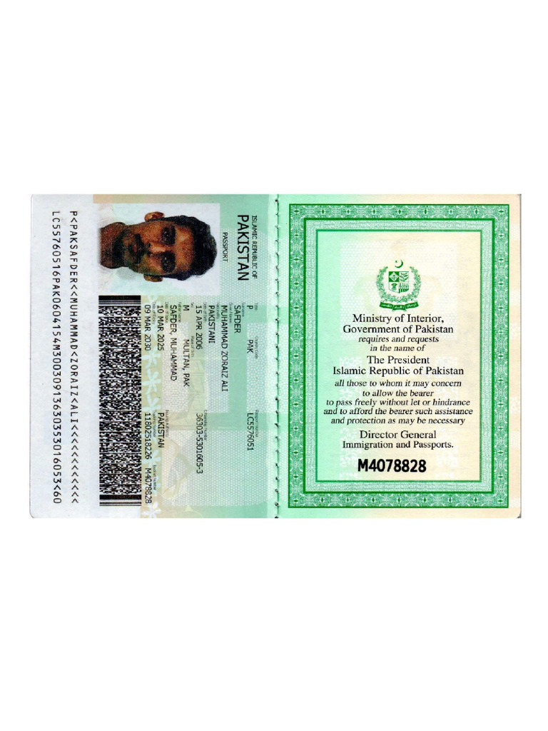 Muhammad Zoraiz Ali Safder Passport | PDF
