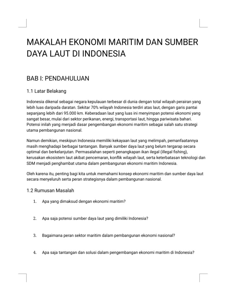 Makalah Ekonomi Maritim Dan Sumber Sumber Daya Laut | PDF