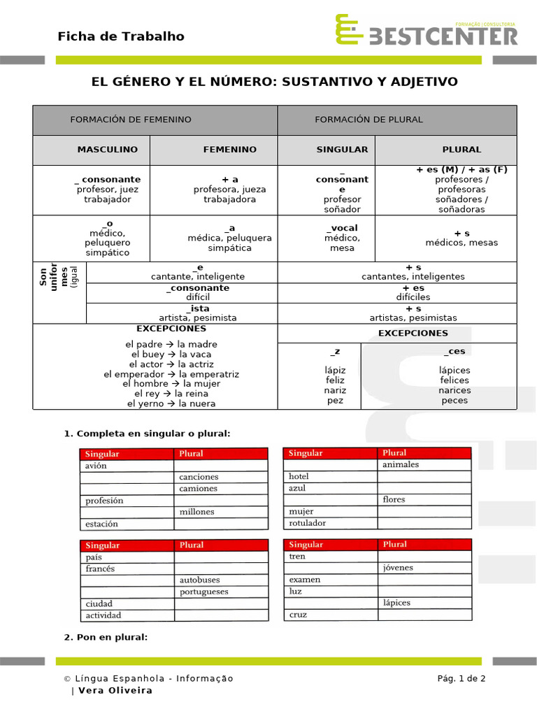 Género y Número en Sustantivos y Adjetivos | PDF | Morfología ...