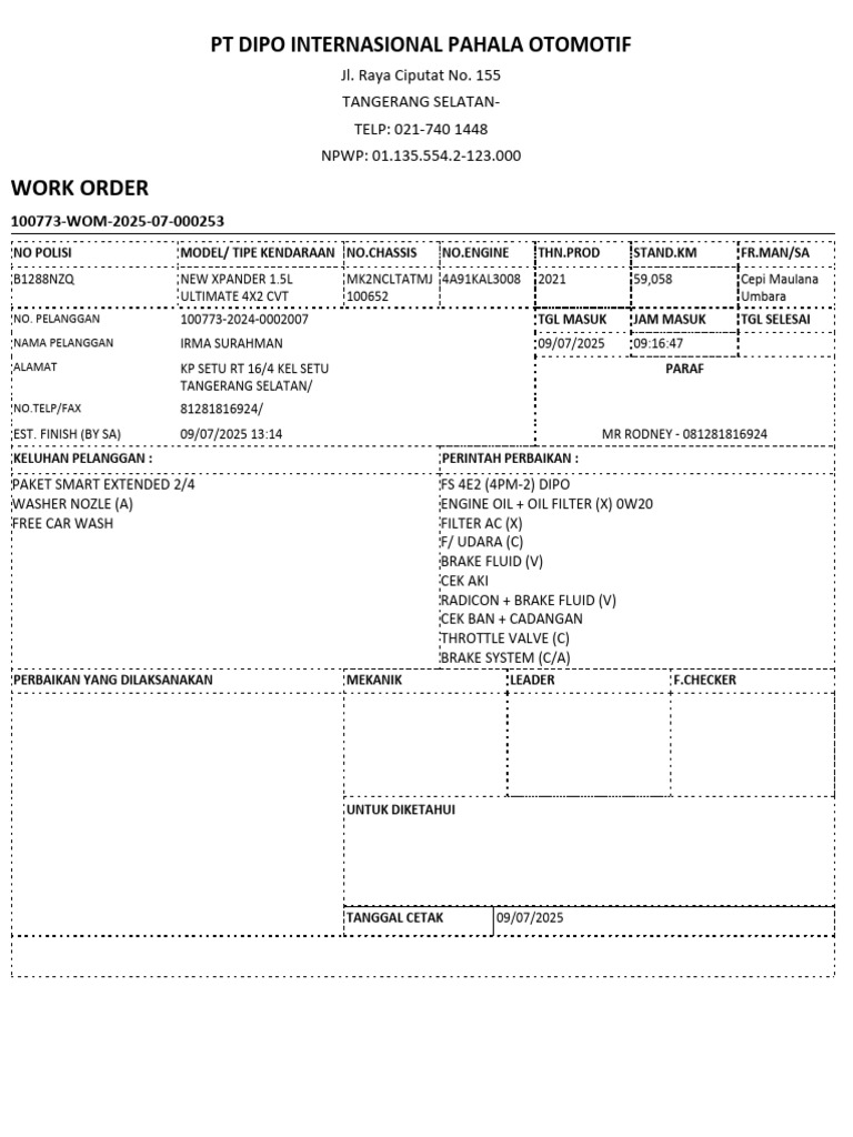 BSI - Work Order | PDF
