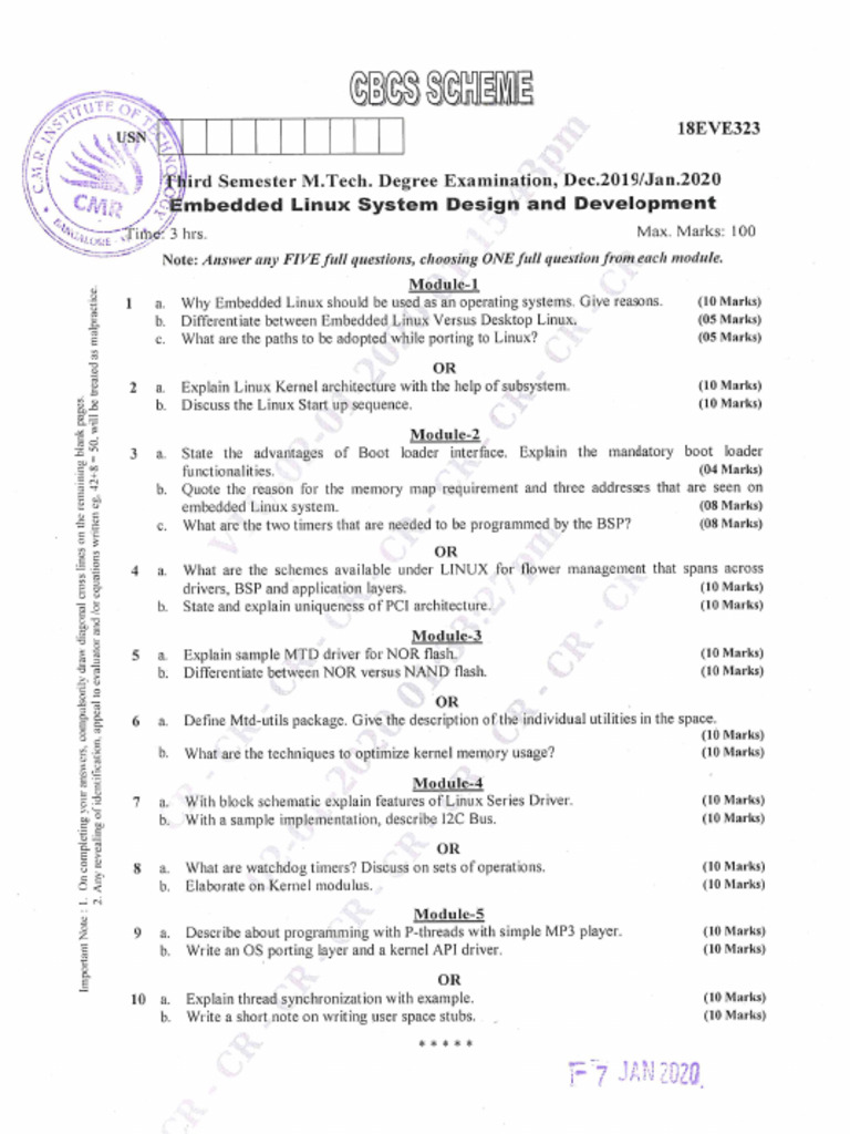 VTU Question Paper of 18EVE323 Embedded Linux System Design and ...