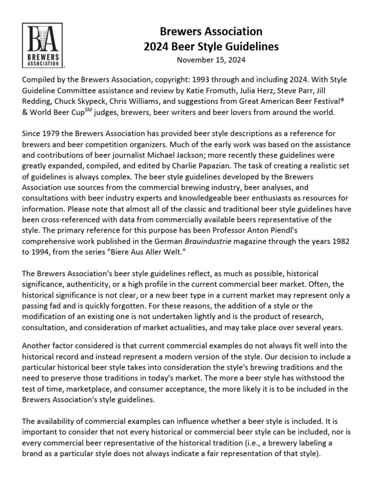 2024 BA Beer Style Guidelines | PDF | Ale | Beer
