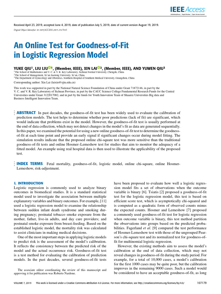 An Online Test For Goodness-Of-Fit in Logistic Regression Model | PDF ...