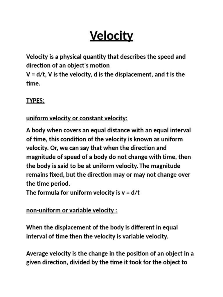 Understanding Velocity Types and Formulas | PDF