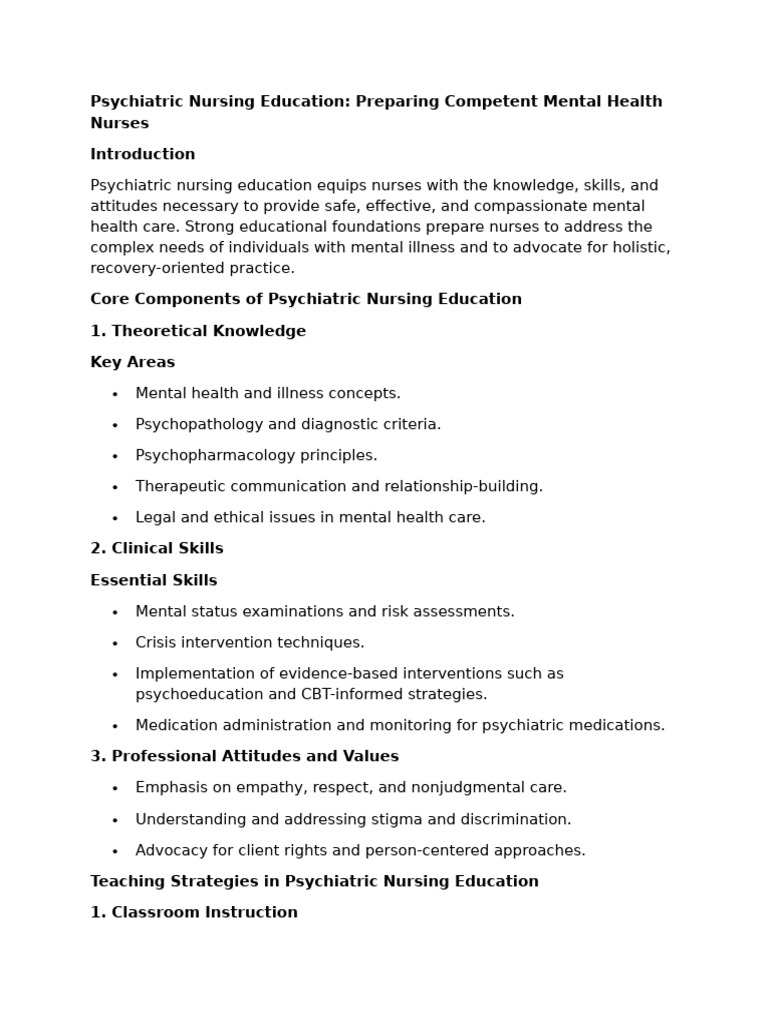 Psychiatric Nursing Education | PDF | Psychiatry | Mental Health