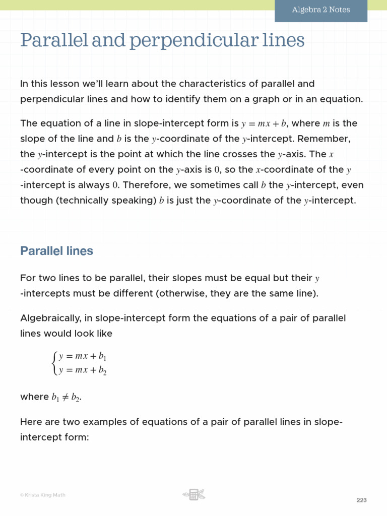 01 Parallel and Perpendicular Lines | PDF | Slope | Classical Geometry
