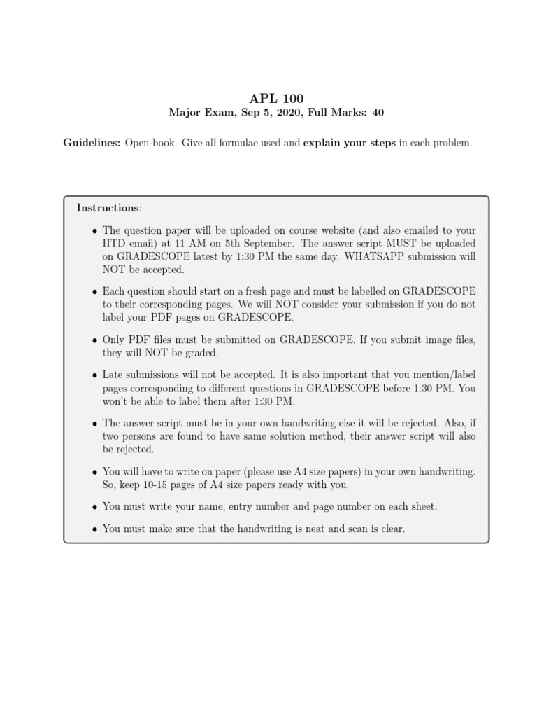 APL 100 Major Exam Guidelines and Problems | PDF | Force | Angular Momentum