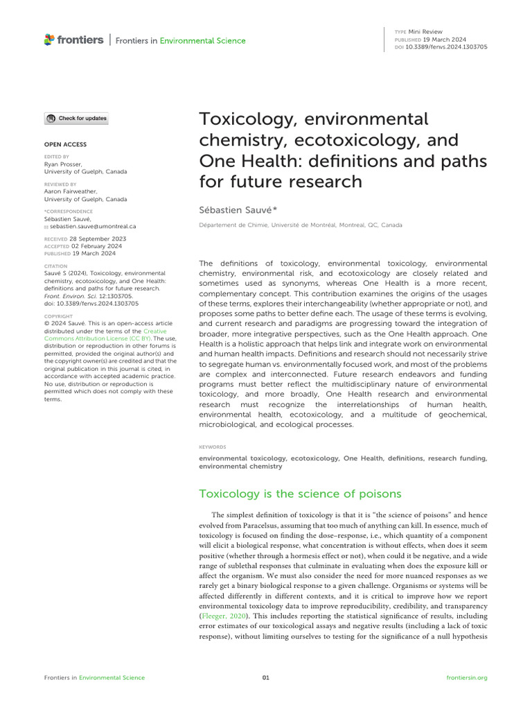 Toxicology, Environmental Chemistry, Ecotoxicology, and One Health ...