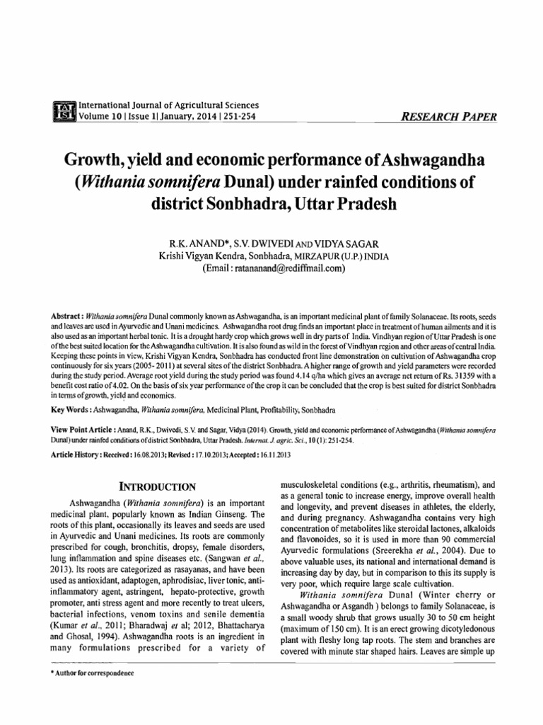 Growth, yield and economic pWithania somnifera Dunal commonly known as ...