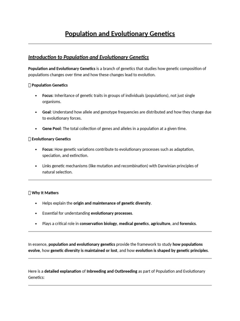 Population and Evolutionary Genetics | PDF | Evolution | Inbreeding