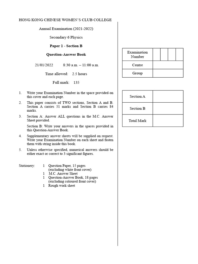 2122 HKCWCC Physics Mock 1B - 6C09 Law Yiu Fai | PDF | Gases | Physical ...