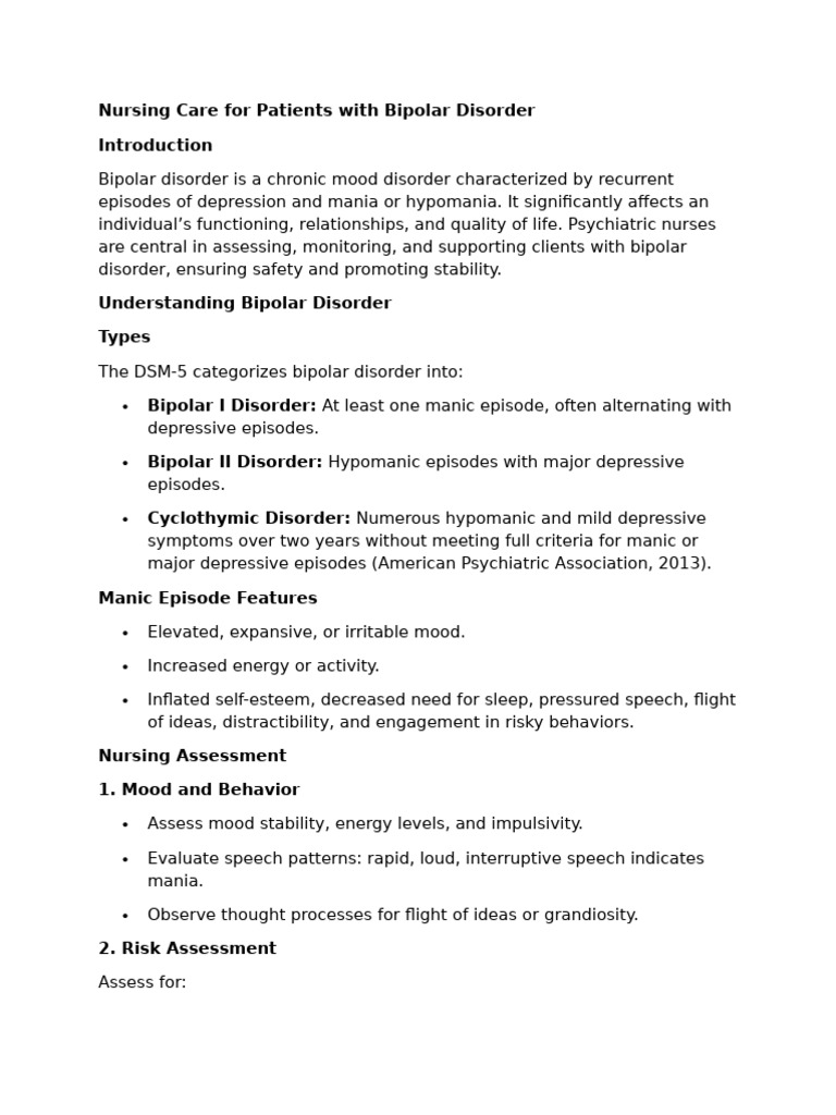 Nursing Care For Patients With Bipolar Disorder | PDF | Mania | Bipolar ...