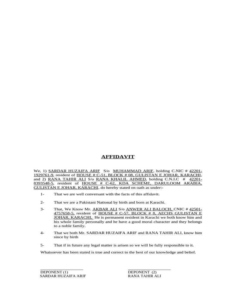 AFFIDAVIT (witnesses) 3Xx.docS.docC | PDF | Affidavit | Pakistan